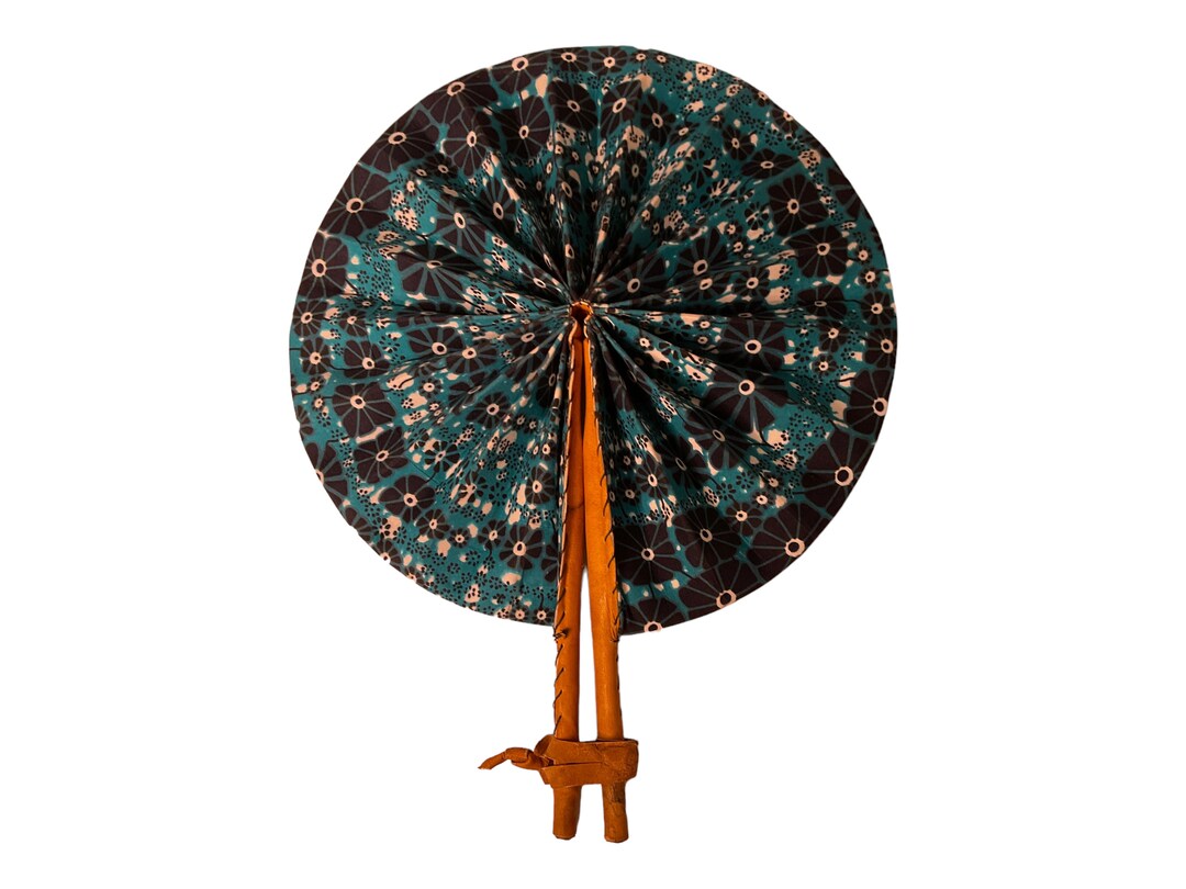 Handcrafted African Ankara Foldable Fan With Leather Handles - Portable ...