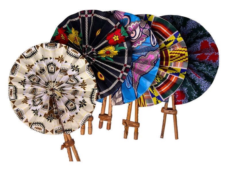 Handcrafted African Ankara Foldable Fan With Leather Handles Portable ...