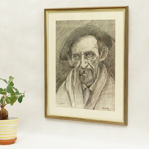 62X52 NILS FERLIN PORTRAIT Pencil Drawing By Banke 71 Signed Handmade