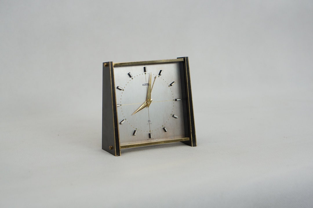 Mid Century Modern ROAMER Swiss BEDSIDE WINDING Clock Brass Framed ...