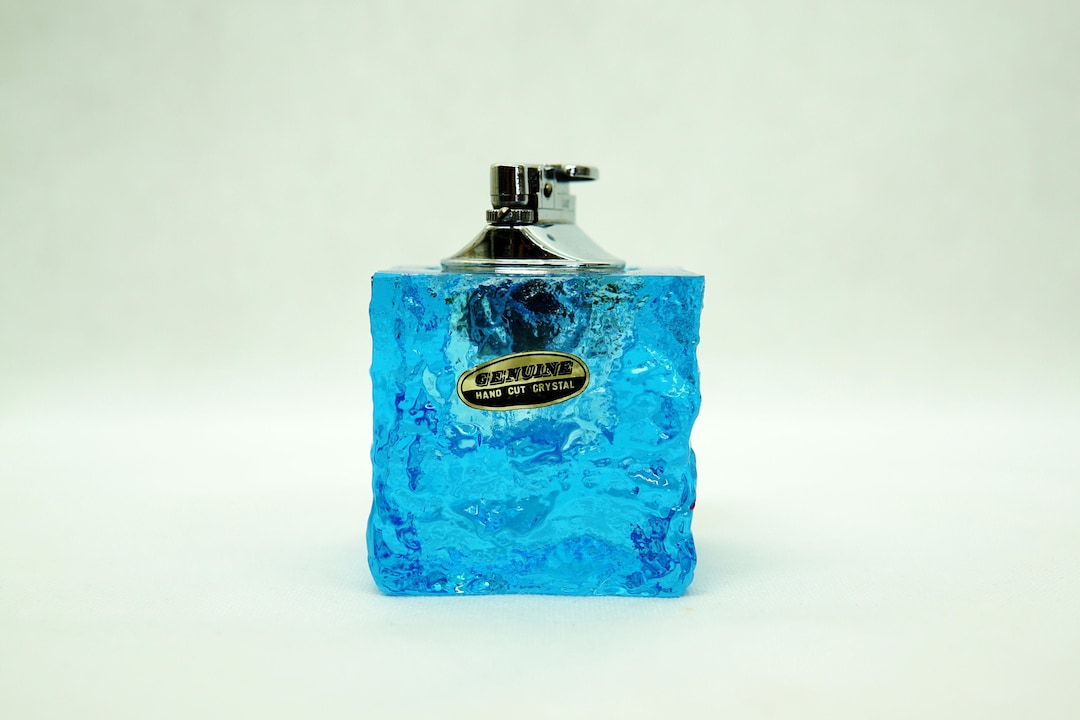 Vintage Handcut Crystal Lighter: Heavy Blue Glass, MCM Decor - Etsy