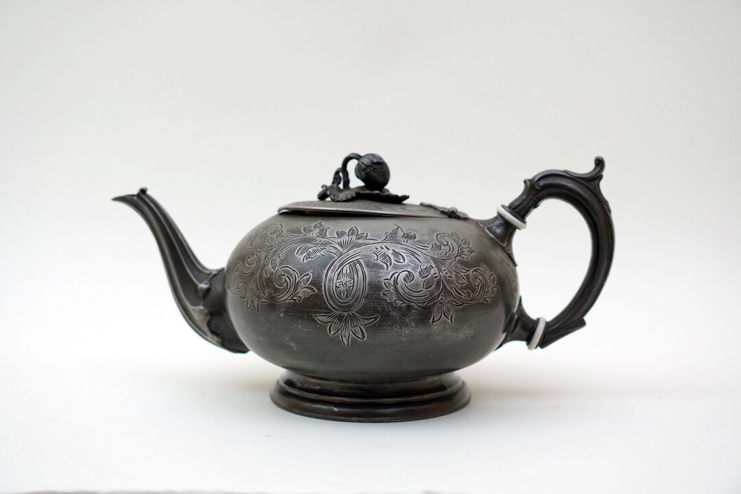 12 X 27 Handmade Old Metal ENGRAVED TEA KETTELE Pitcher 40s 50s ...