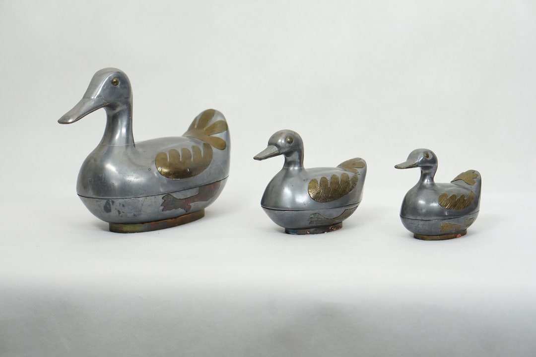 Mid Century Modern Tin & Copper Duck Boxes: Set of 3 Handmade Trays - Etsy