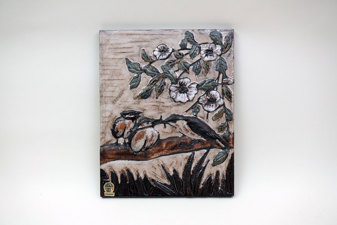 Vintage RUSCHA ART Pottery Tile Plaque: Birds and Flowers, German Wall ...