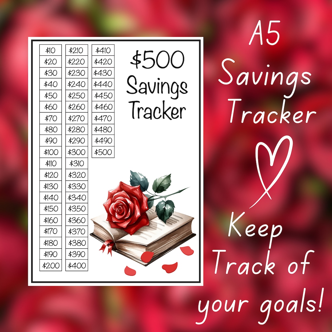 A5 Romantic Red Rose Savings Tracker | up to 500 Dollars (printable) - Etsy