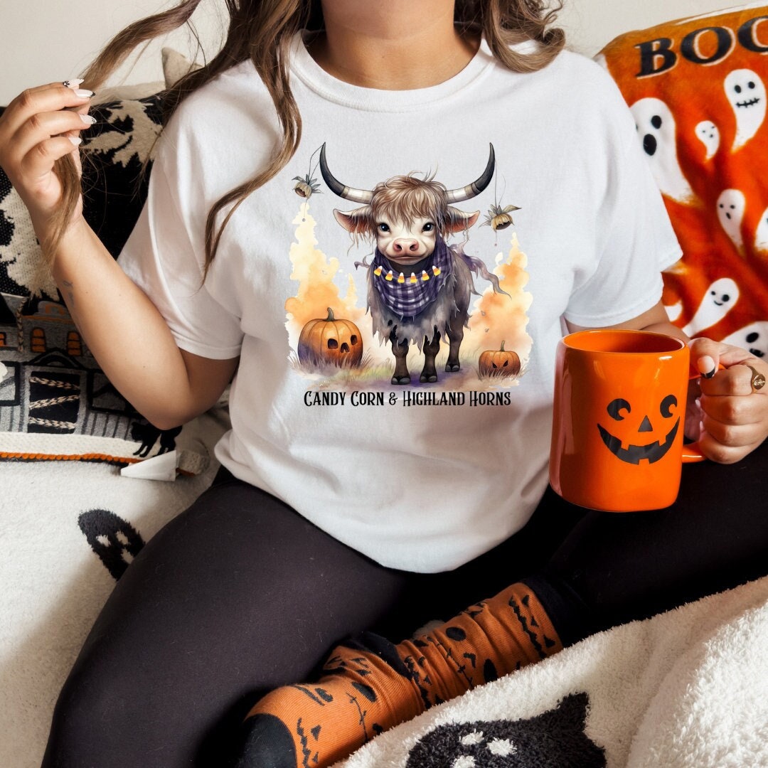 Candy Corn and Highland Horns Highland Cow Halloween Shirt - Etsy