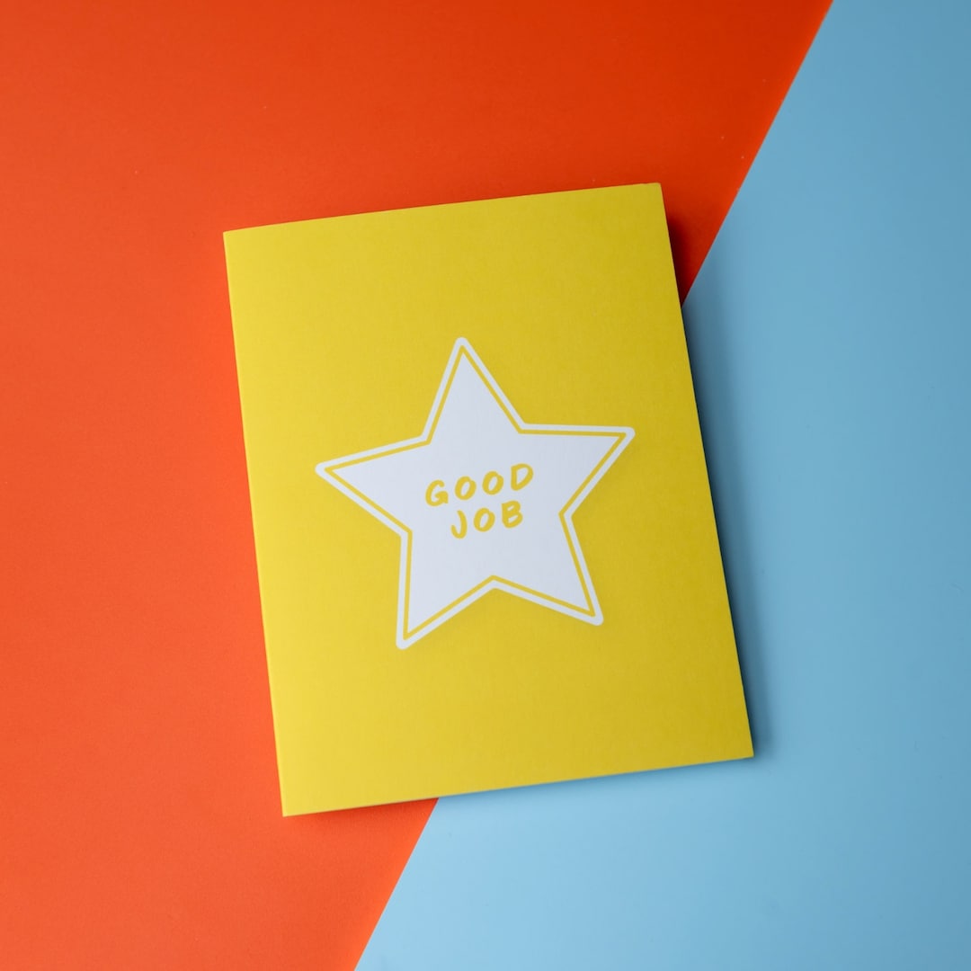 Gold Star Good Job Greeting Card 5.5 X 4 Mentally Chill - Etsy
