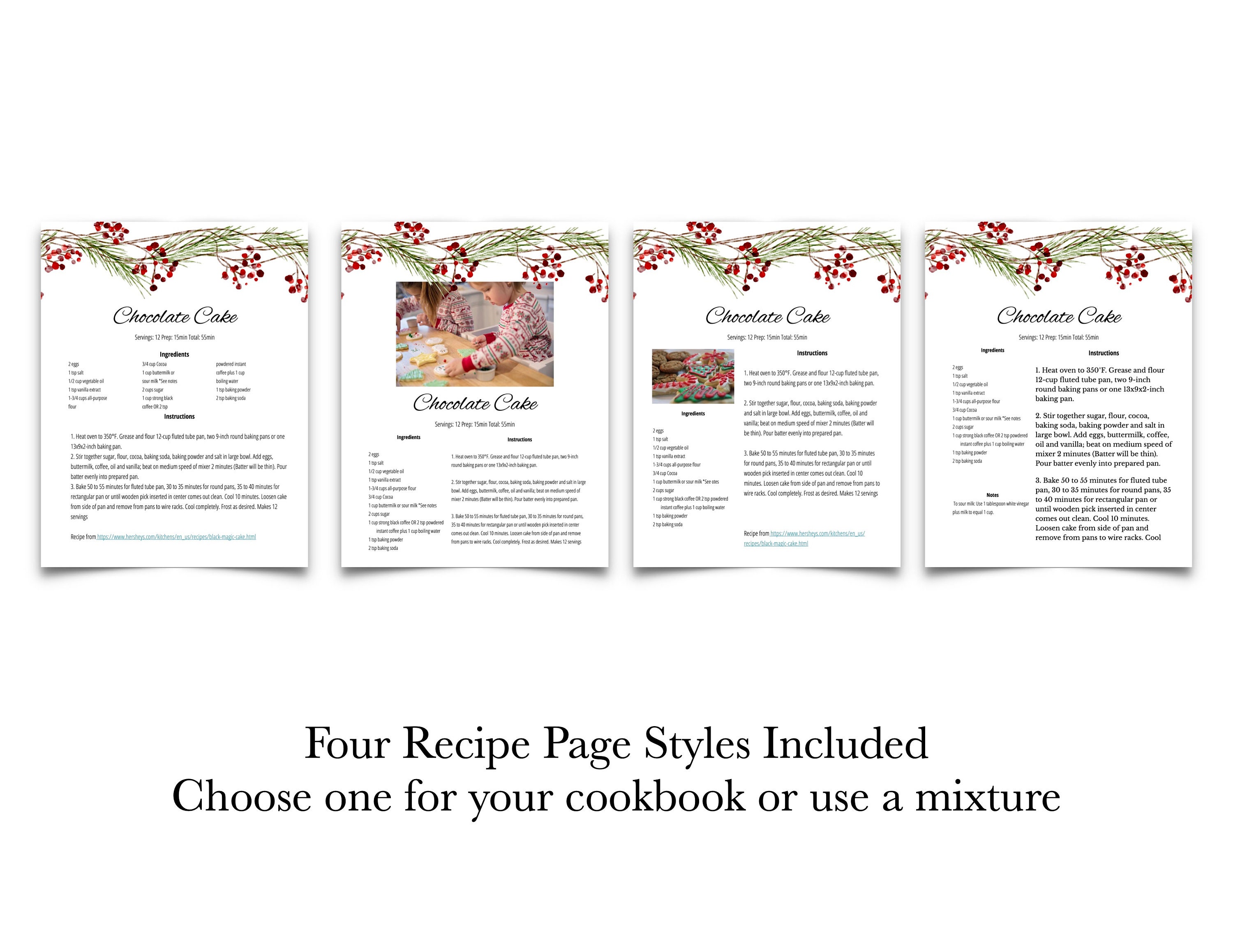 Evergreen and Berries, Christmas Cook Book Template, Printable Recipe ...
