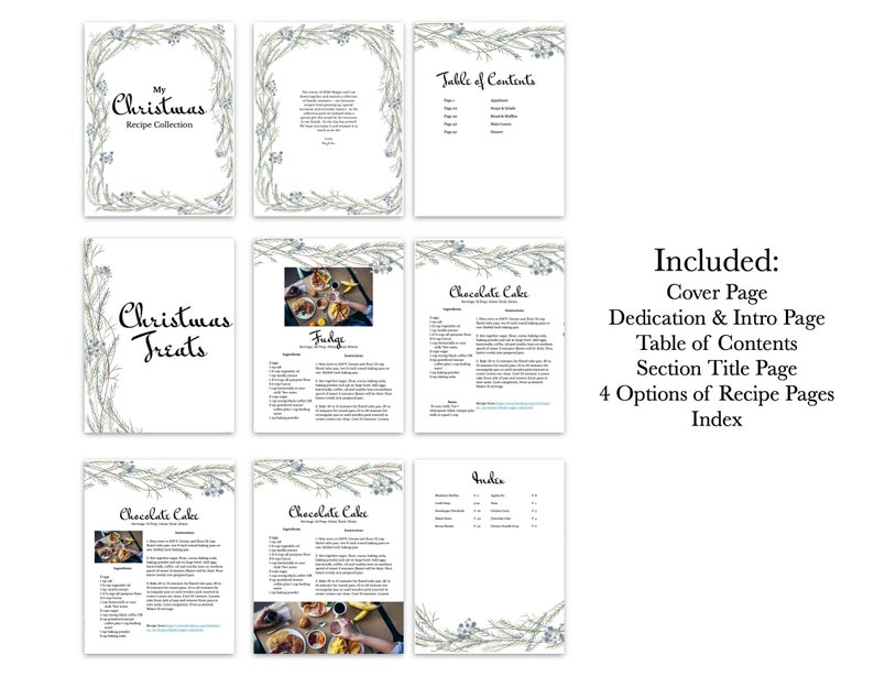 Winter Wreath Cookbook Template Recipe Book Template / Apple - Etsy