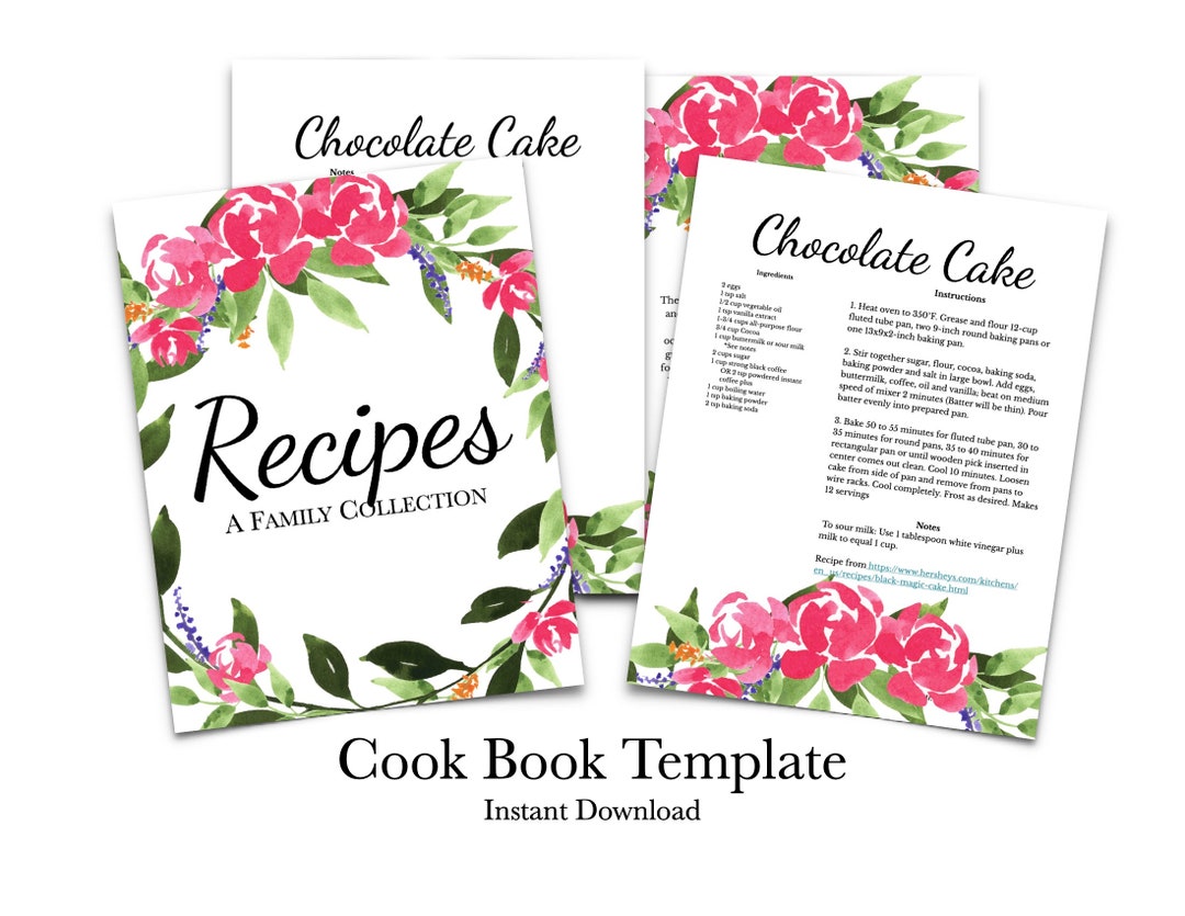 Floral Printable Cookbook Template With Pictures, Recipe Book, Binder ...