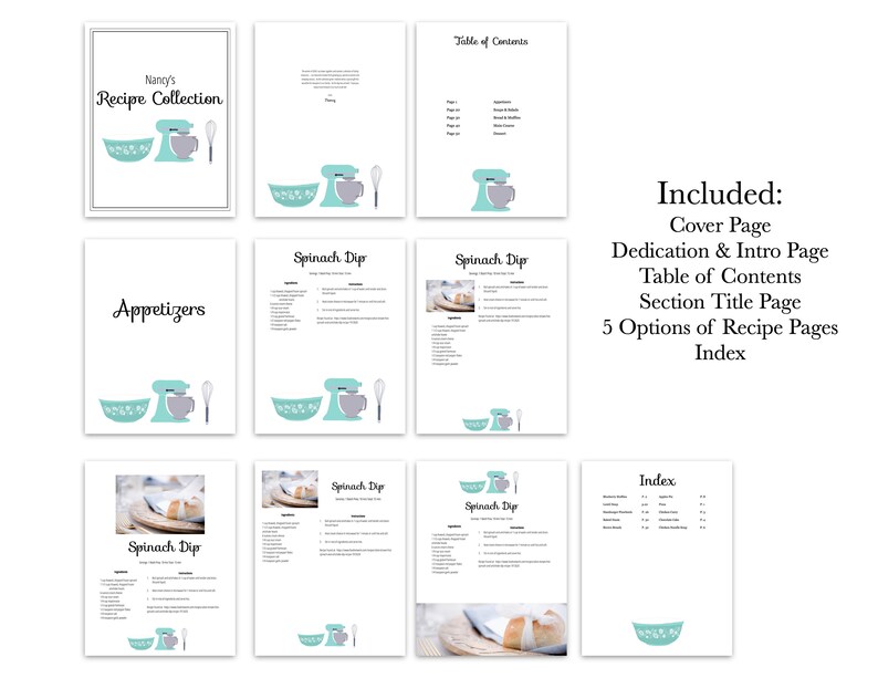 Turquoise Kitchen Recipe Book Template Cookbook Template / - Etsy