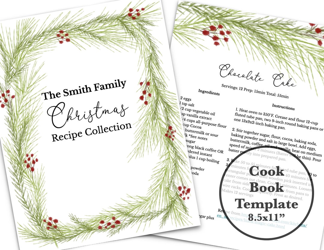 Christmas Recipe Book Template, Cookbook Template / Apple Pages, Google ...