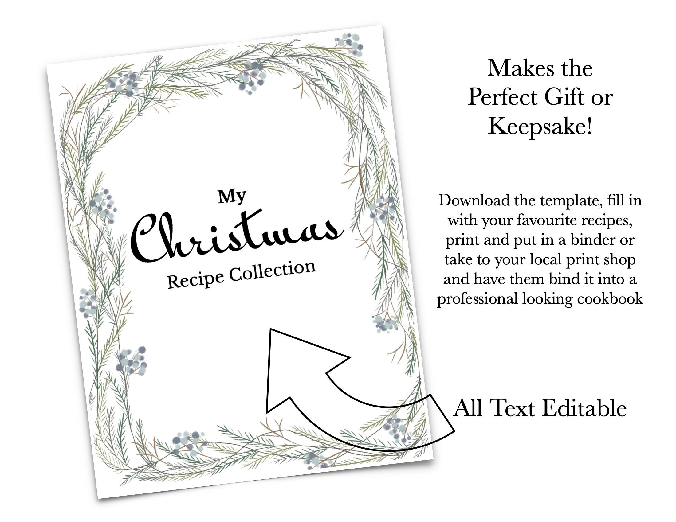 Winter Wreath Cookbook Template Recipe Book Template / Apple - Etsy