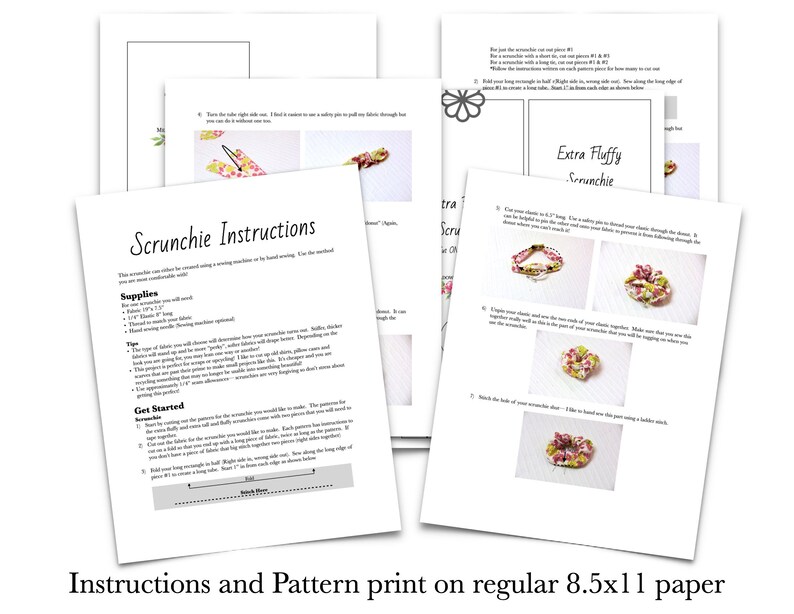4 Printable Patterns, Fluffy Scrunchie Pattern and Instructions ...