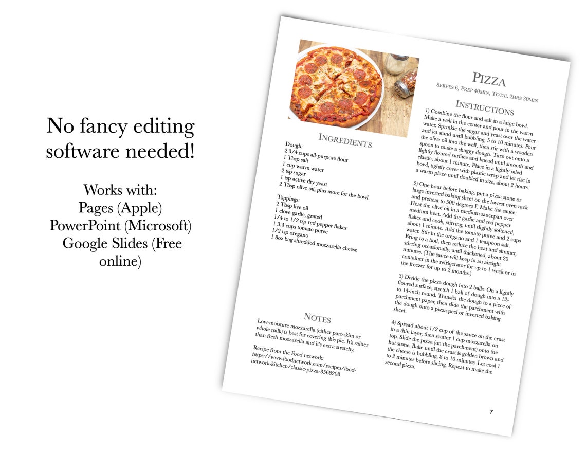 Printable Cookbook Template Recipe Book Cookbook Recipe | Etsy