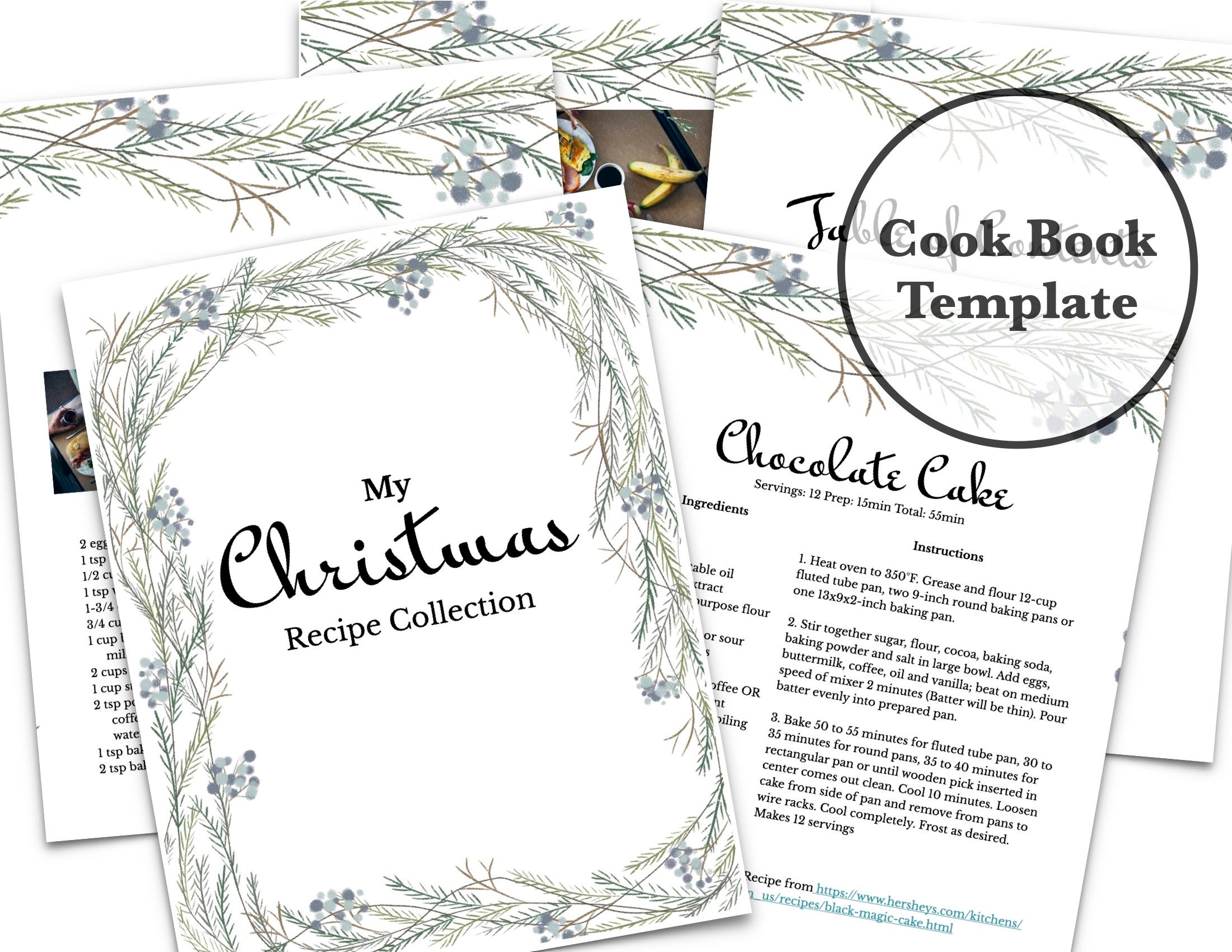 Winter Wreath Cookbook Template Recipe Book Template / Apple - Etsy