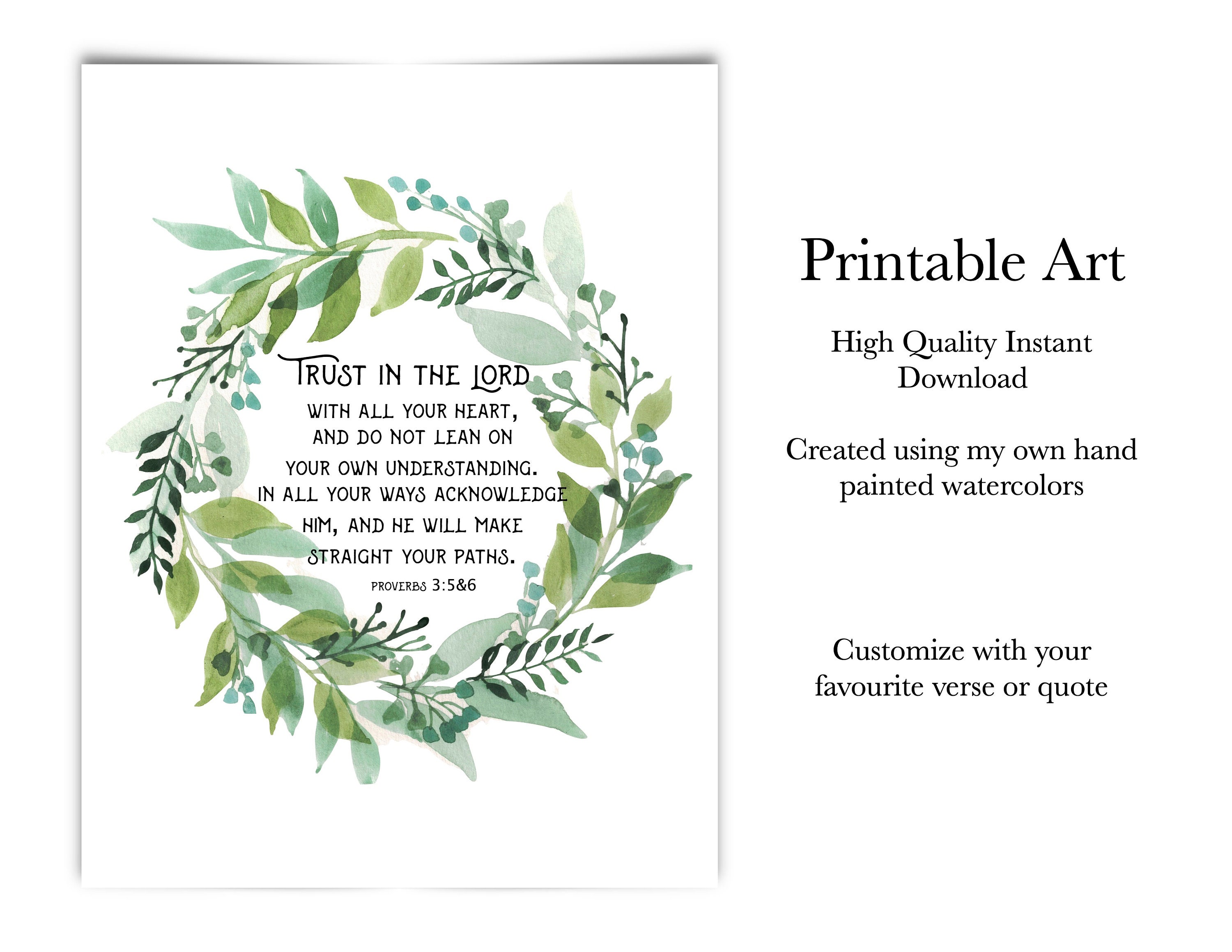 Trust in the Lord, Printable Artwork Proverbs 3:5-6 Bible Verse ...