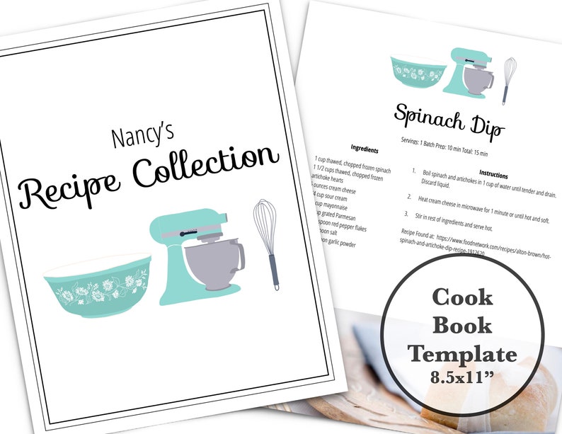 Turquoise Kitchen Recipe Book Template Cookbook Template / - Etsy
