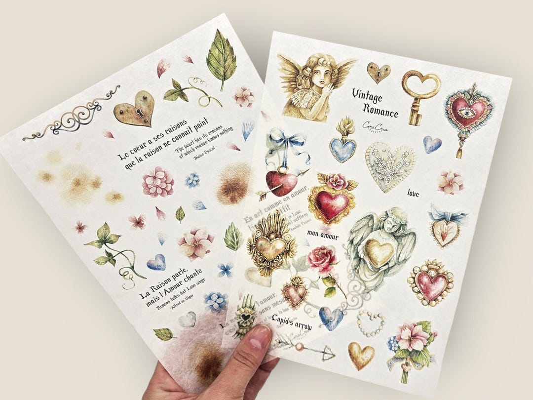 Vintage Romance Sticker Sheets Scrapbooking Stationery Journal Peel-off ...