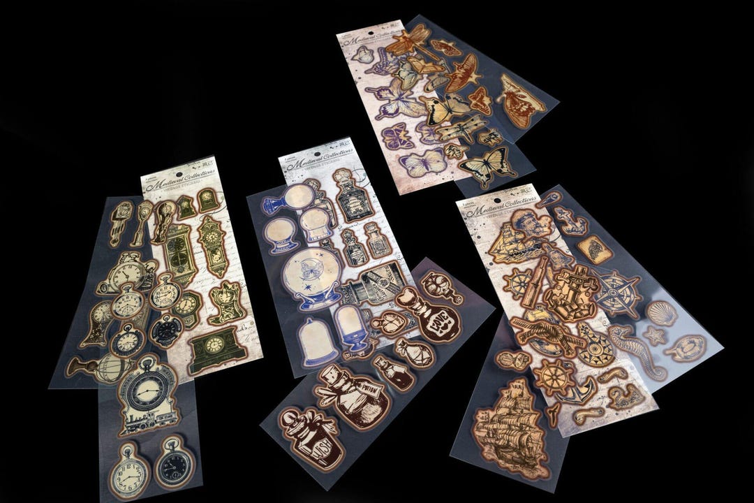 Vintage Sticker Strips - 4 Styles Clocks, Moths, Nautical, Bottles ...