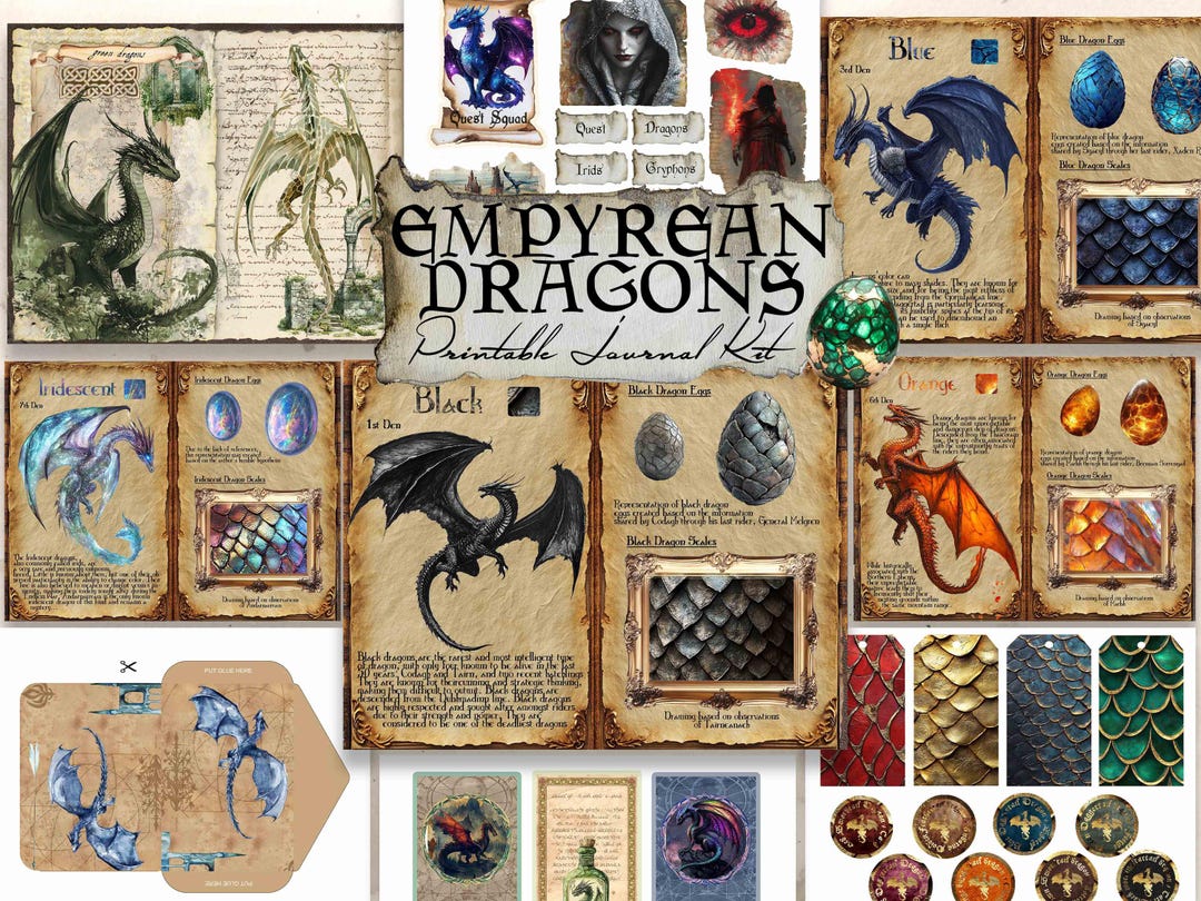 Empyrean Dragons Digital Junkjournaling Decorative Fourth Wing Ephemera Pack, Digital Download ...