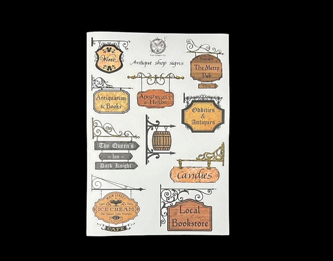 Vintage Marketplace Shop Signs Vinyl Stickers for Paper Crafts, Journal ...
