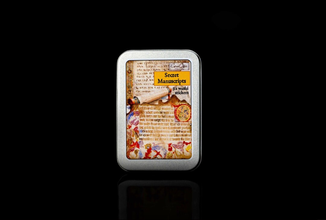 Secret Manuscripts Sticker Tin Box Featuring Manuscript and Parchment ...