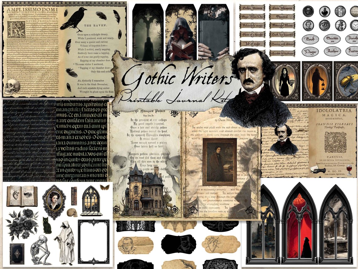 Poe & Gothic Writers Digital Journal Kit: Dark Literature Gothic Junk ...