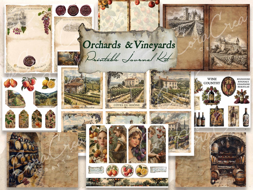 French Vineyards Orchards Junk Journal Digital Kit, Wine Lovers Fruits ...