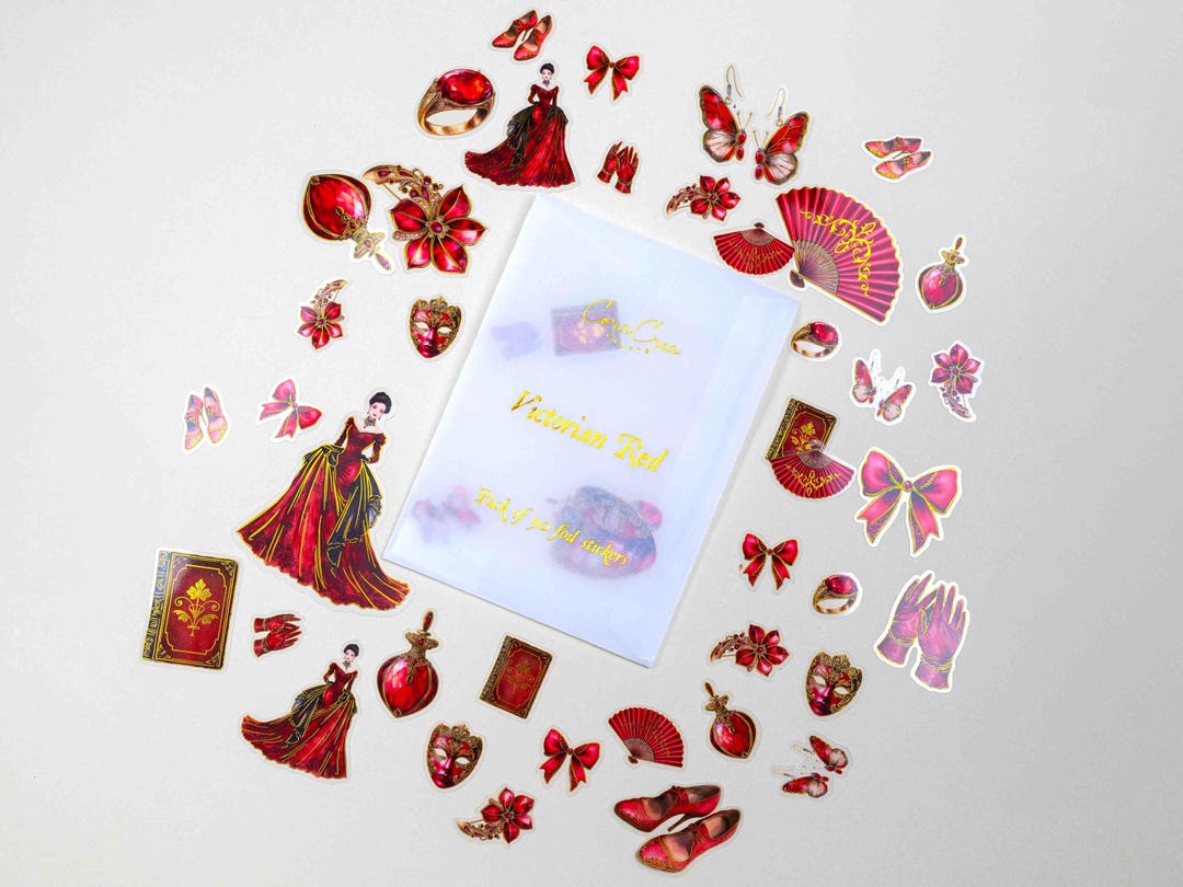 Victorian Red Foil Sticker Pack Sticker Bundle, Red Stickers,beautiful ...