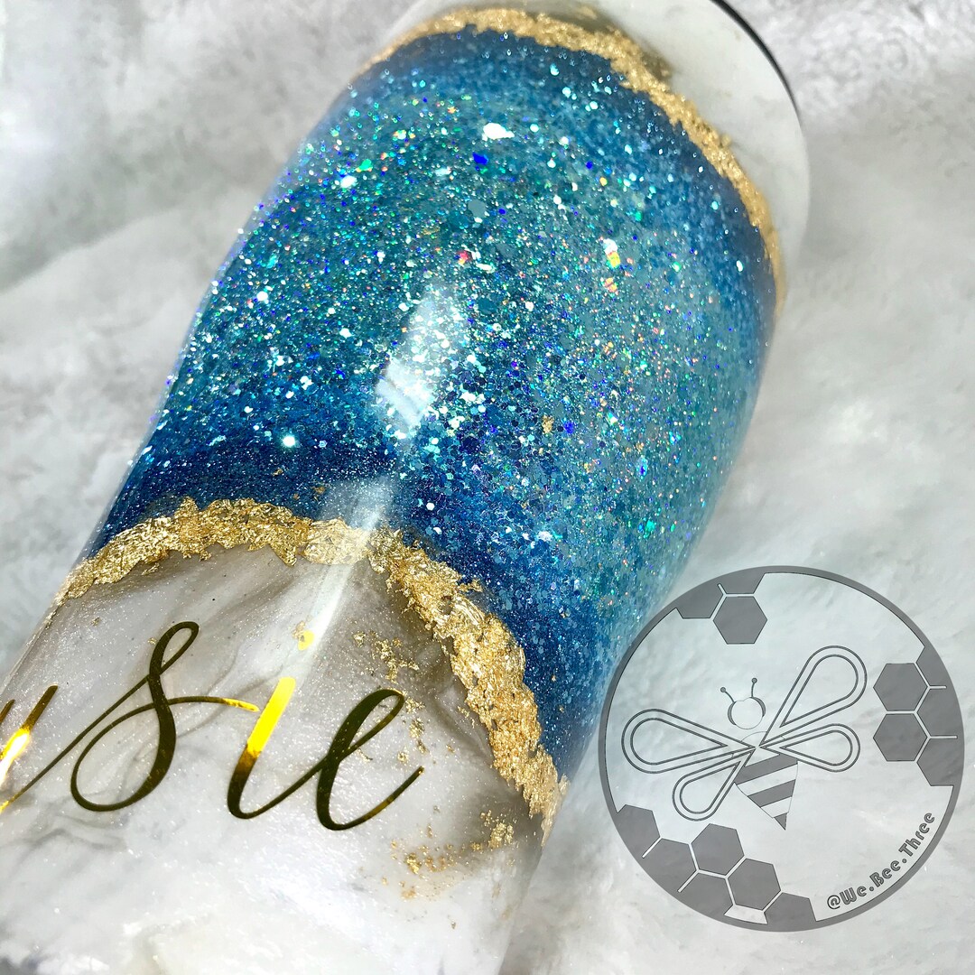 Geode Glitter Tumbler Blue Topaz Fault-line Design Resin - Etsy