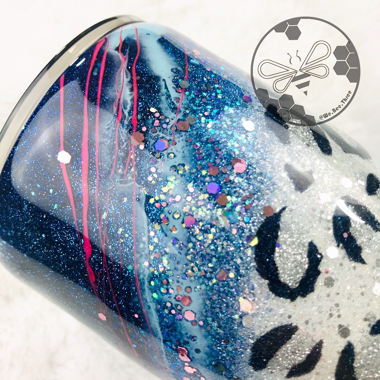 Snow Leopard Swirl Glitter Tumbler Customizable navy blue | Etsy