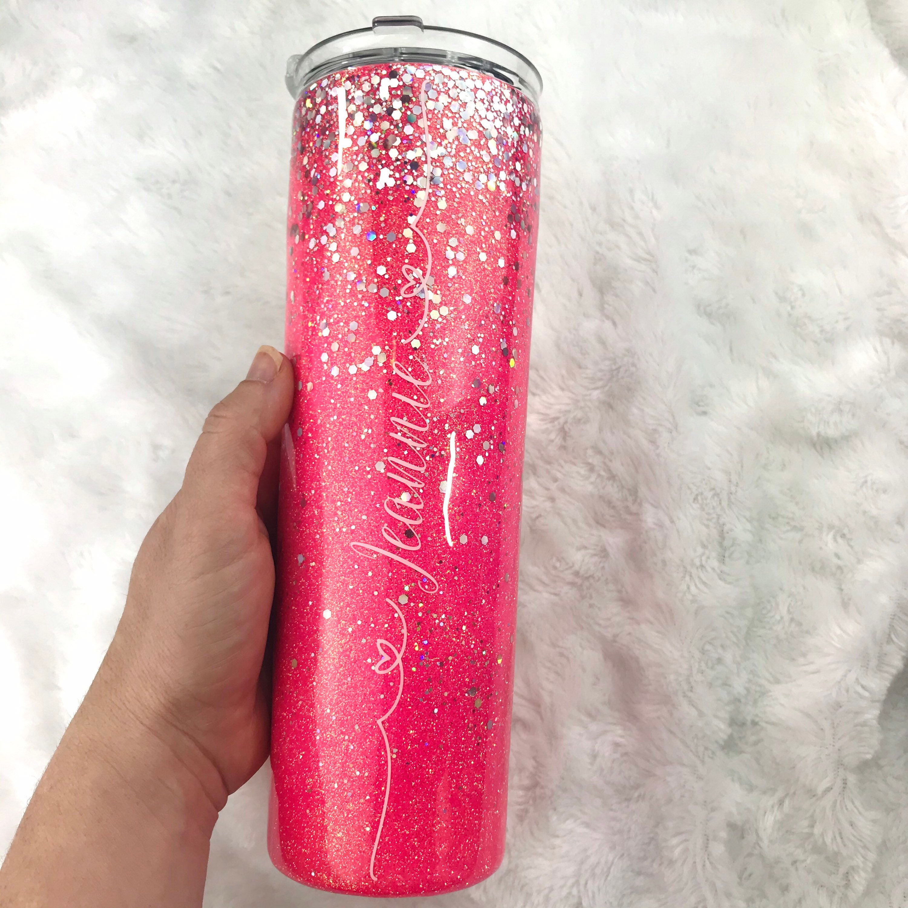 Hot Pink Glitter Tumbler Customizable Resin Epoxy Tumbler Etsy