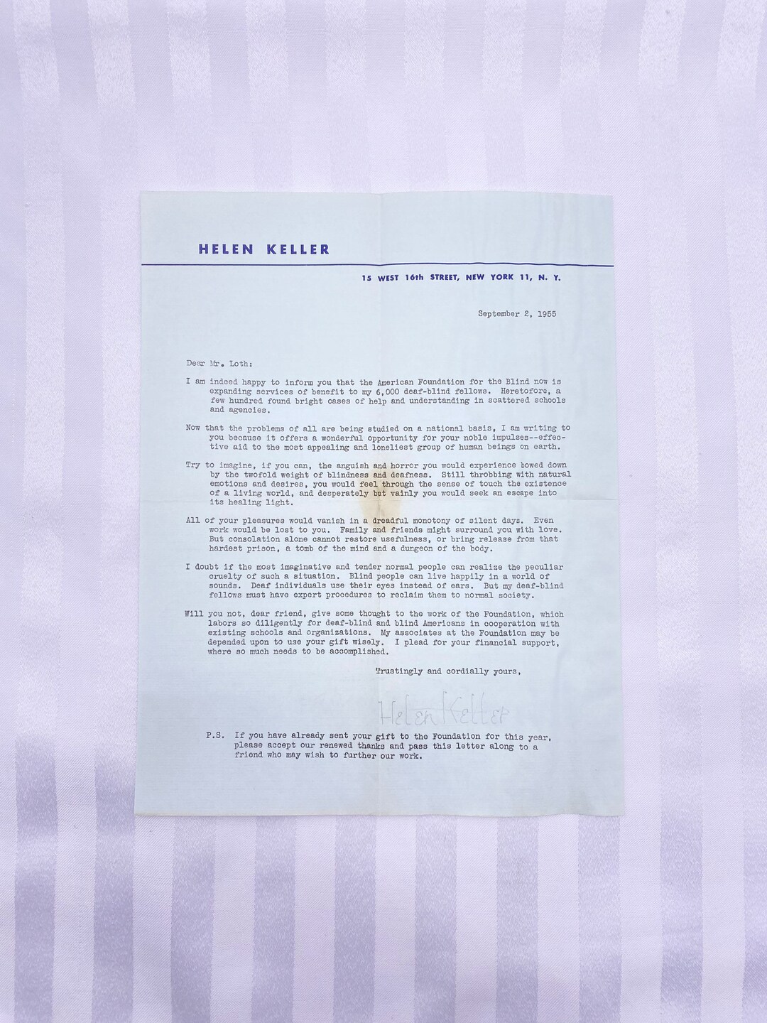 Helen Keller Signed Letter Helen Keller Typed Letter Signed - Etsy