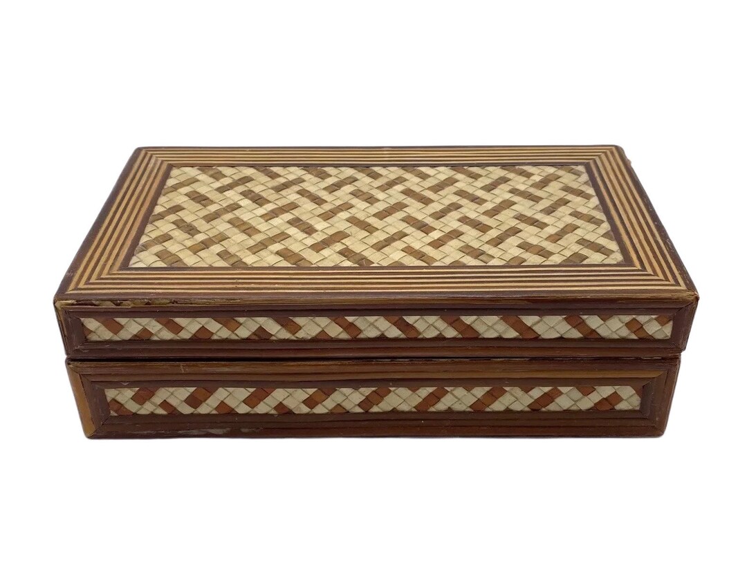 Wood and Reed Decor Box With Velvet Lining Trinket or Jewelry Box 1980s ...