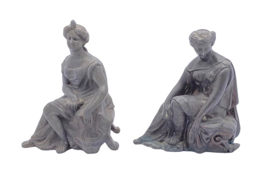 Pair of Classical Female Figure Metal Statues - Classical Cast Metal ...