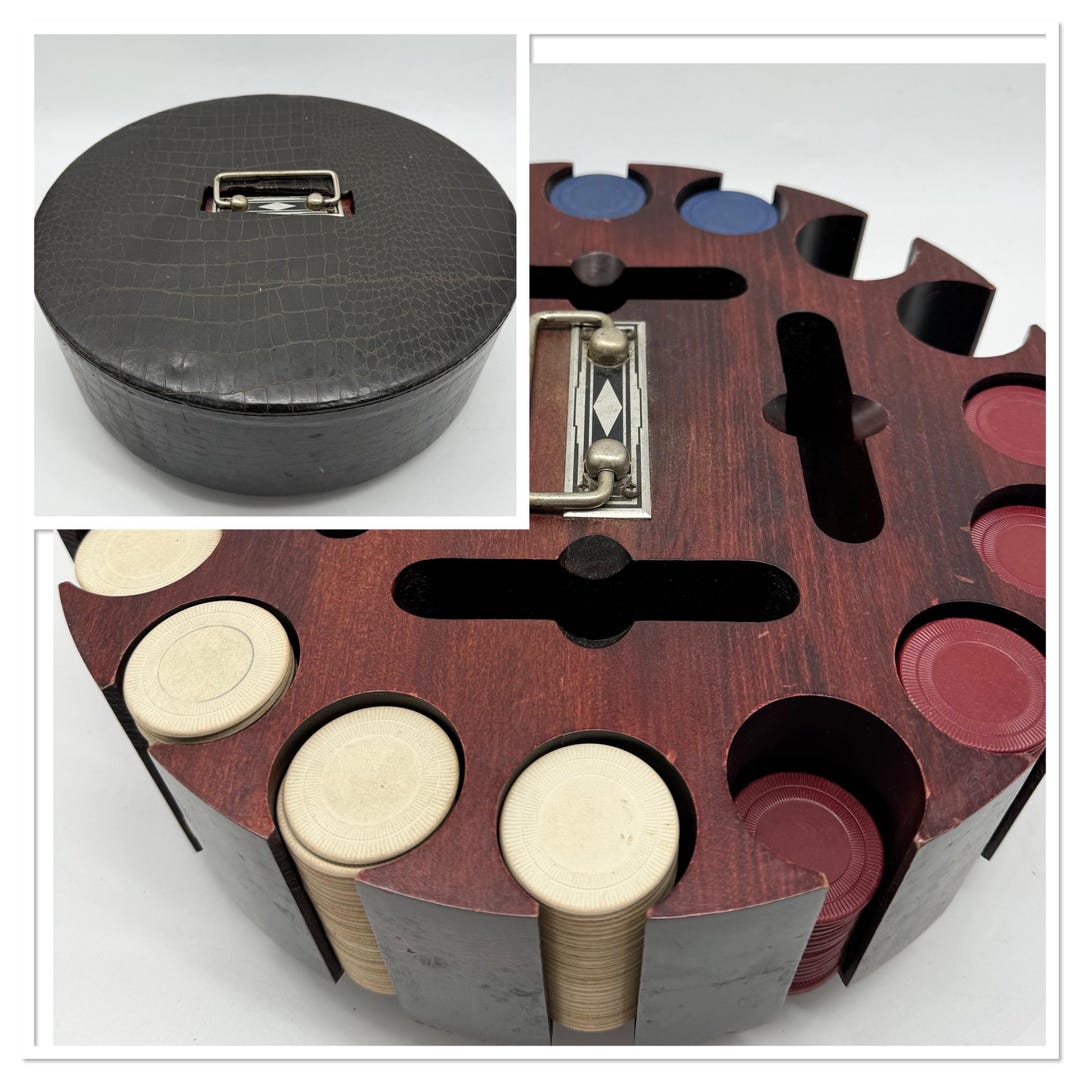 Vintage Wooden Poker Chip Carousel for Card Games Poker Chip Storage ...