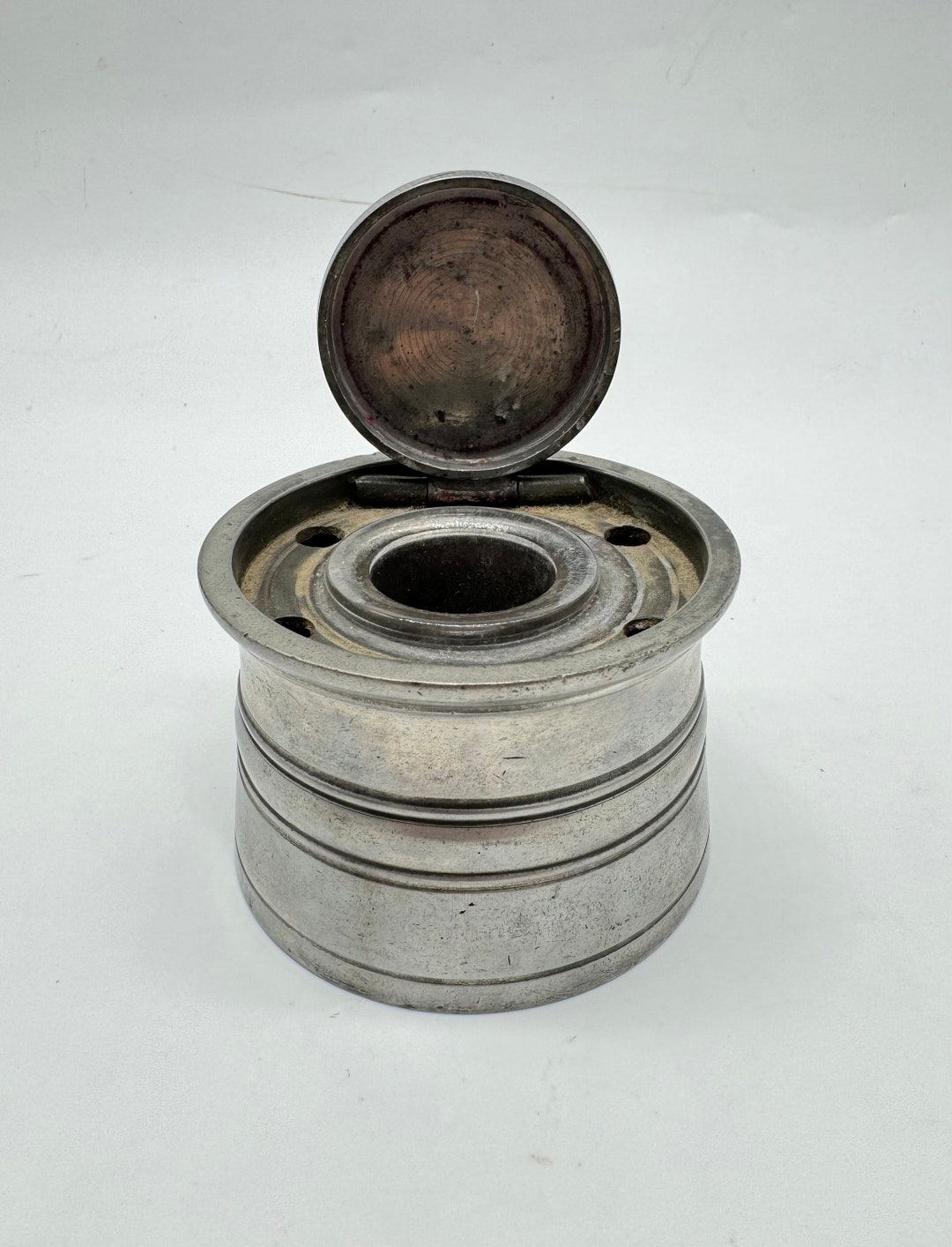 Antique Pewter Inkwell With Glass Insert Antique Pewter Desk Set ...