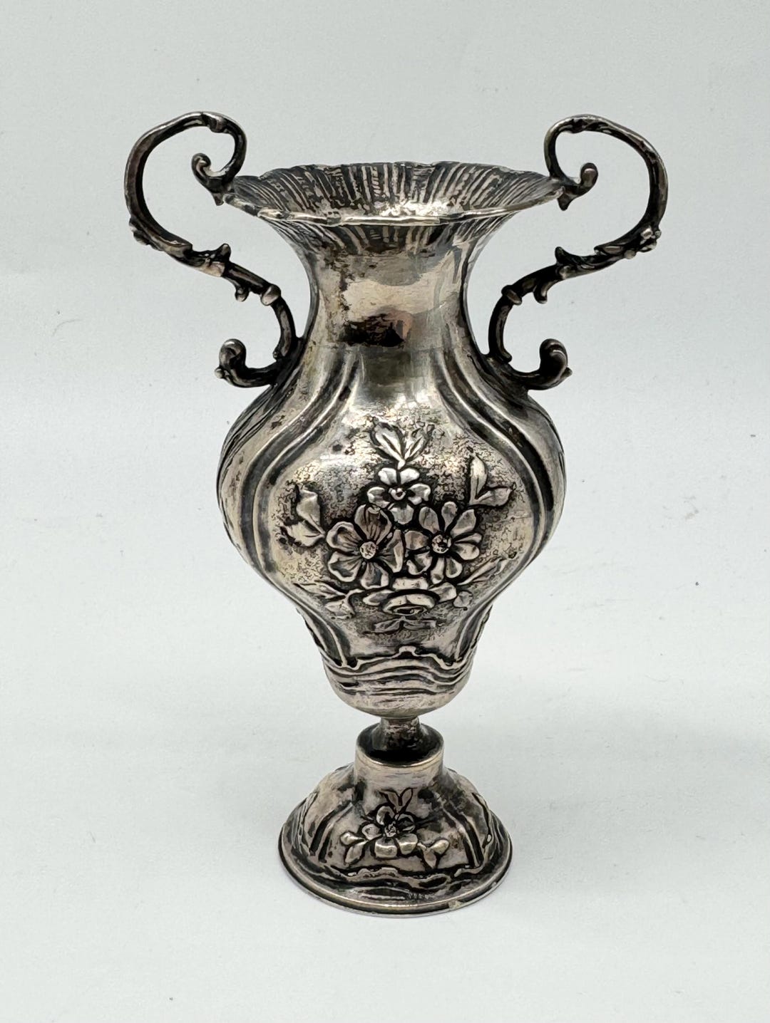 Sterling Silver Repousse Vase With Handles Small Sterling Silver Vase ...