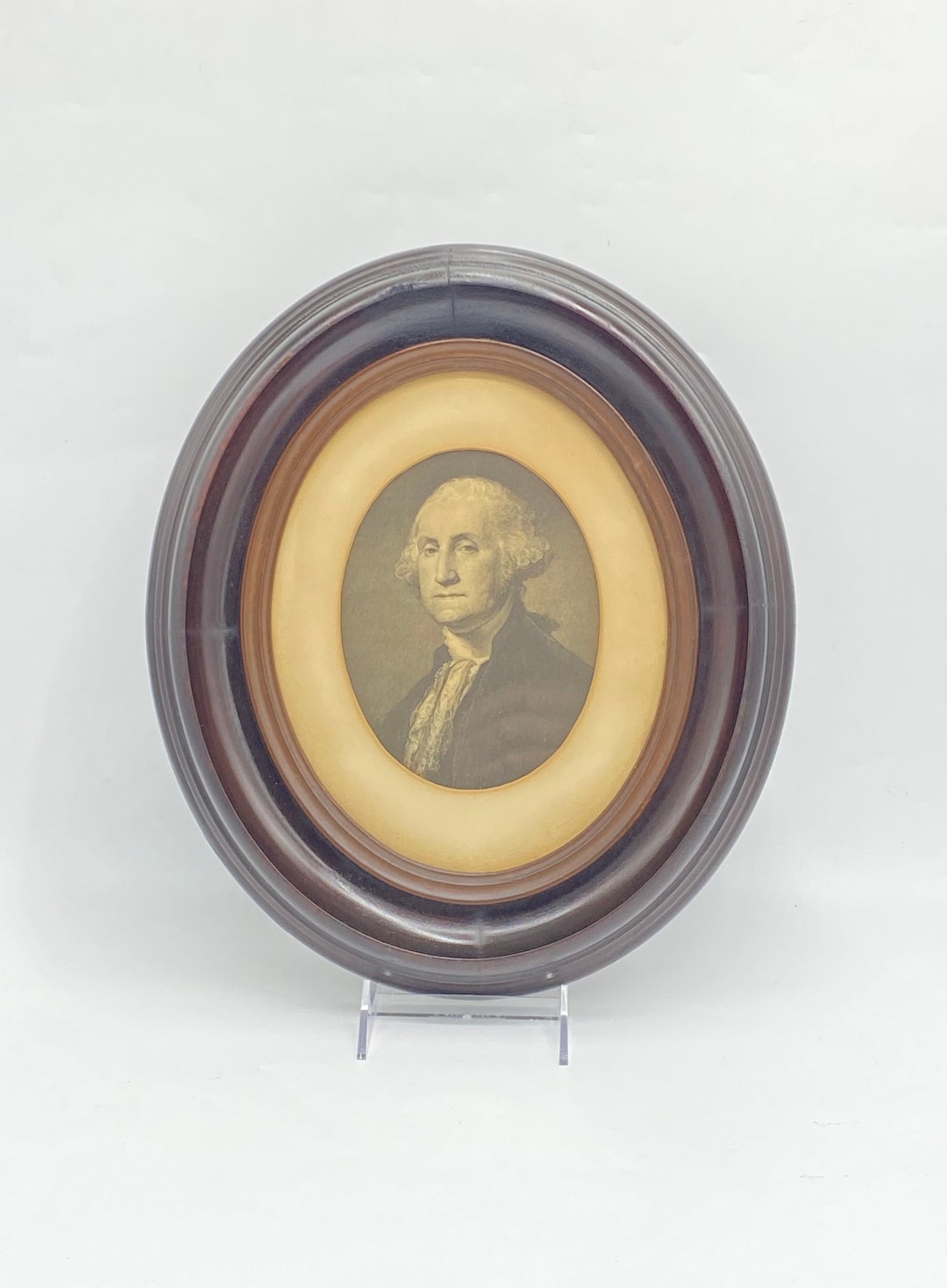 George Washington Framed Engraving in Wooden Oval Frame Gilbert Stuart ...
