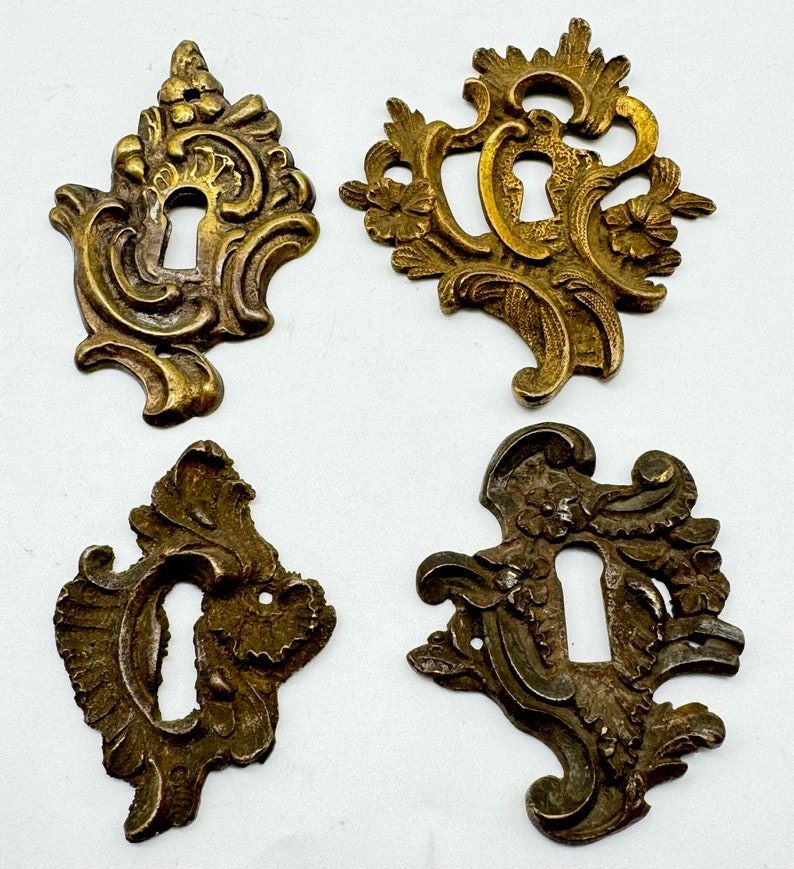 Set of Four Keyhole Escutcheon Plates From Vintage Furniture - Set of ...