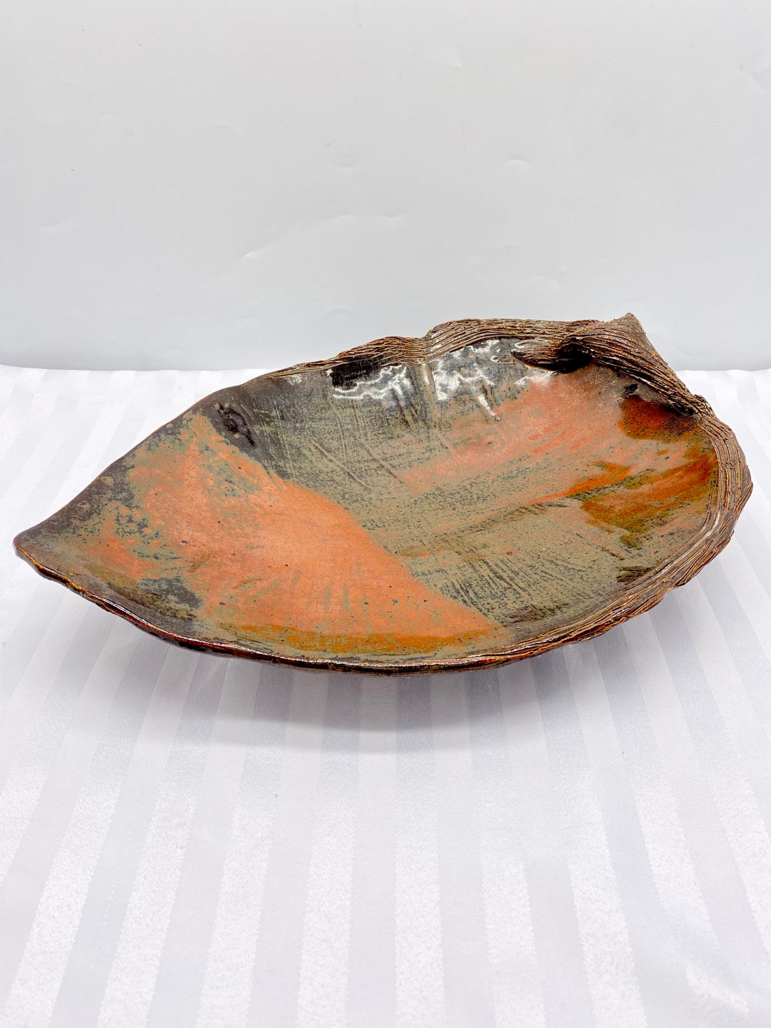 Large Leaf Pottery Tray in Shades of Brown Handmade Leaf Pottery Tray ...