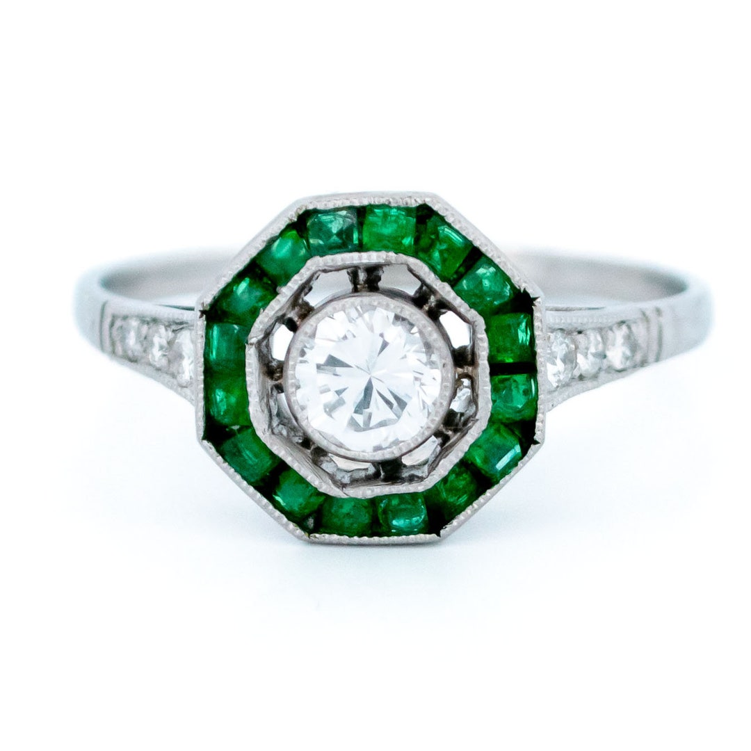 Diamond Emerald Platinum Octagon-shape Ring 13259-5088 - Etsy