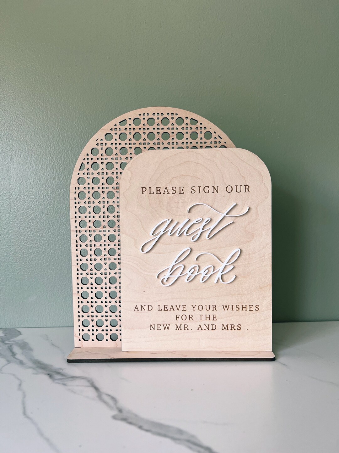 Boho Guestbook Sign | Wood Rattan Guestbook Sign | Please Sign Our ...