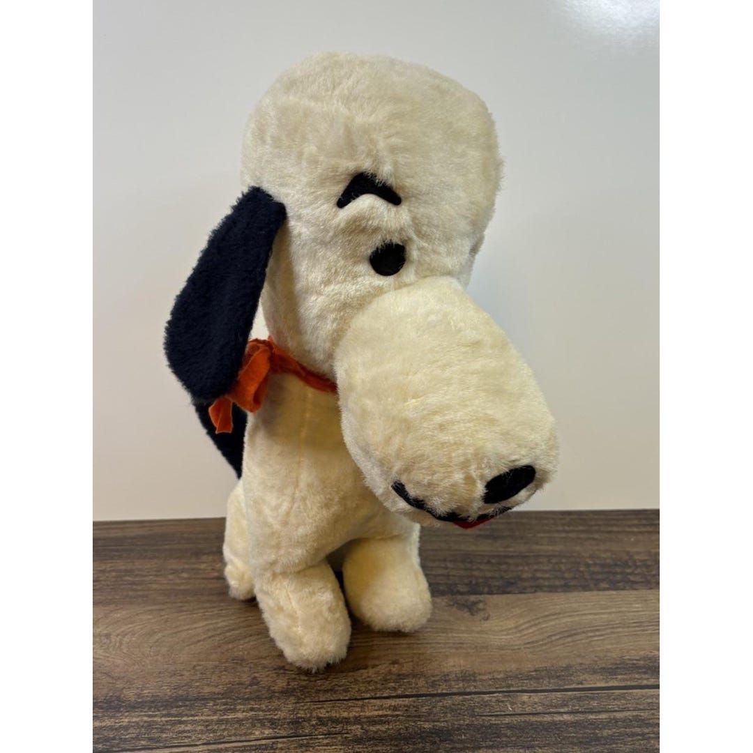 Vintage 14" Snoopy Dog Plush Carnival Fair Stuff Filling Red Collar Bow ...