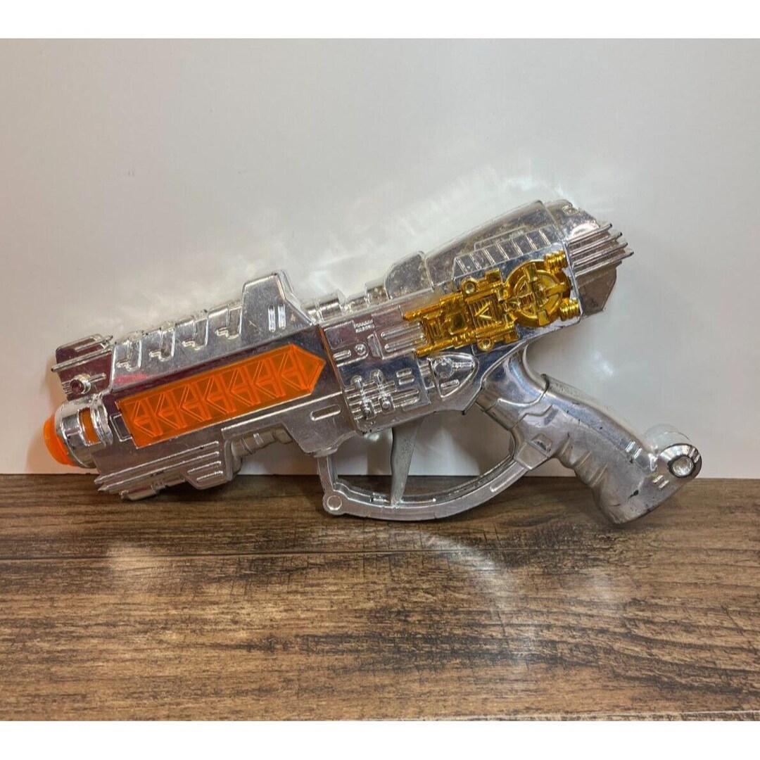 Vintage 1996 Chap Mei Toy Pistol Gun 9" Silver Gold Orange Tip Sounds ...