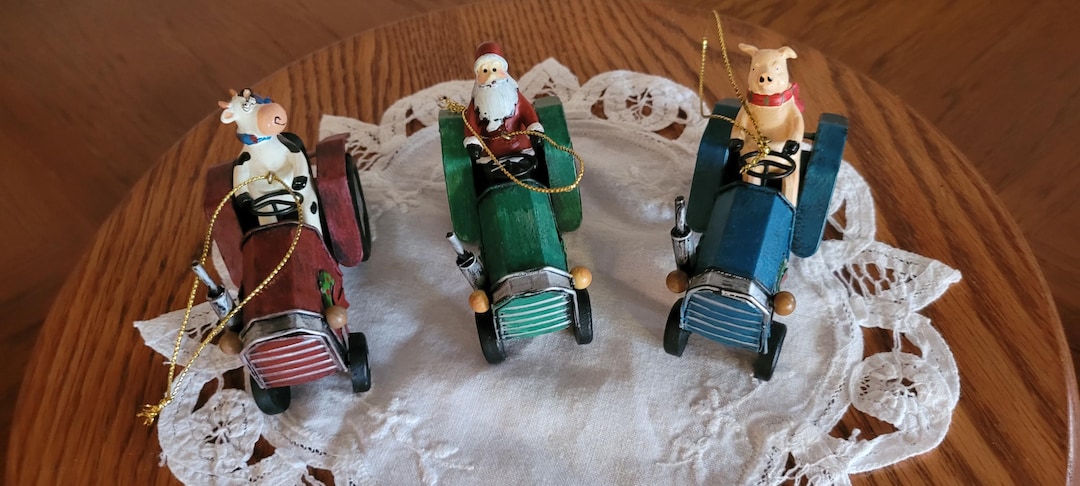 Santa, Cow and Pig Driving Tractors Ornaments. - Etsy