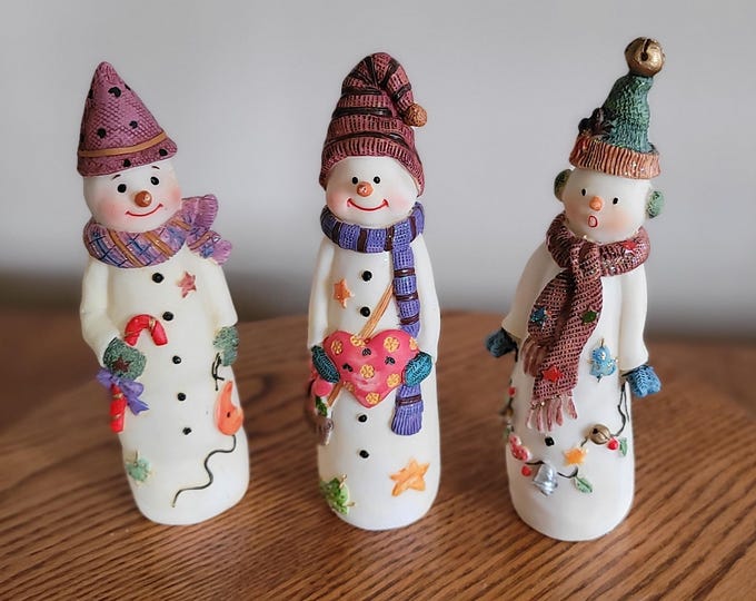 Three Snowman Figurines - Etsy