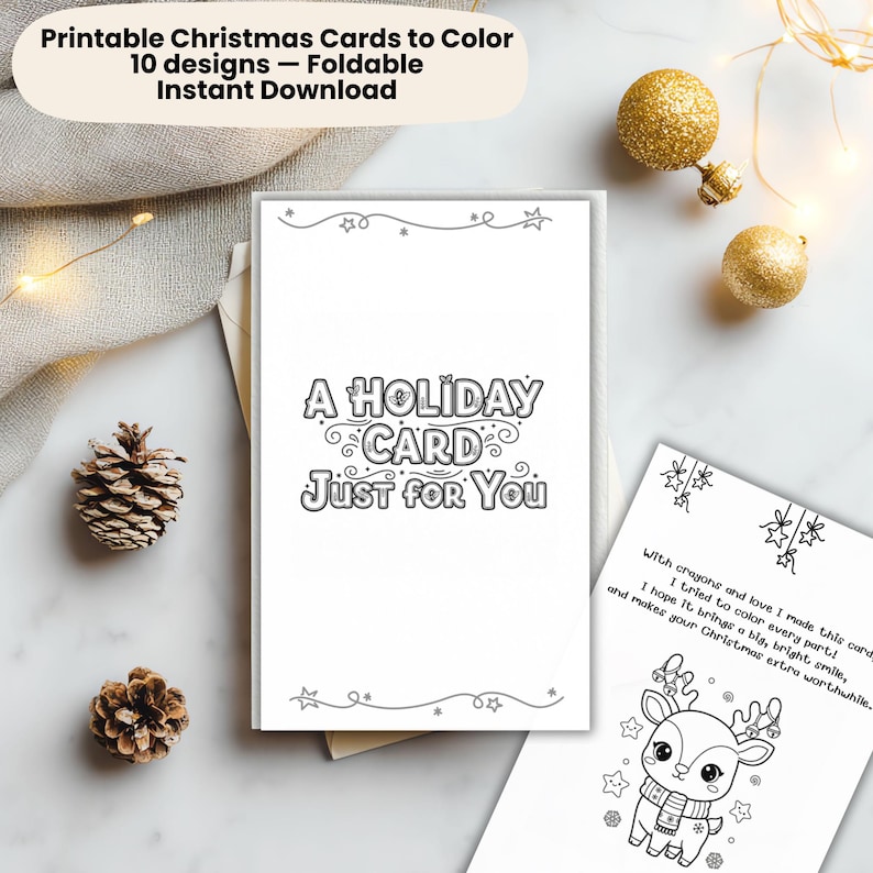 Printable Christmas Cards to Color for Kids - Foldable Holiday Cards ...