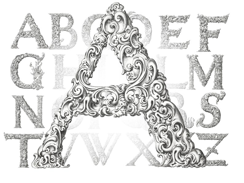 Ornate Alphabet Vintage Calligraphy ornamental letters | Etsy